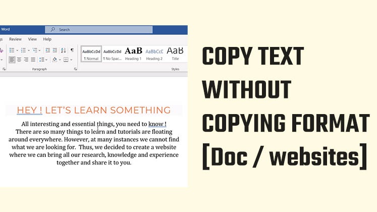 Copy Text Without Copying Format Or Attributes In Word And Other Applications